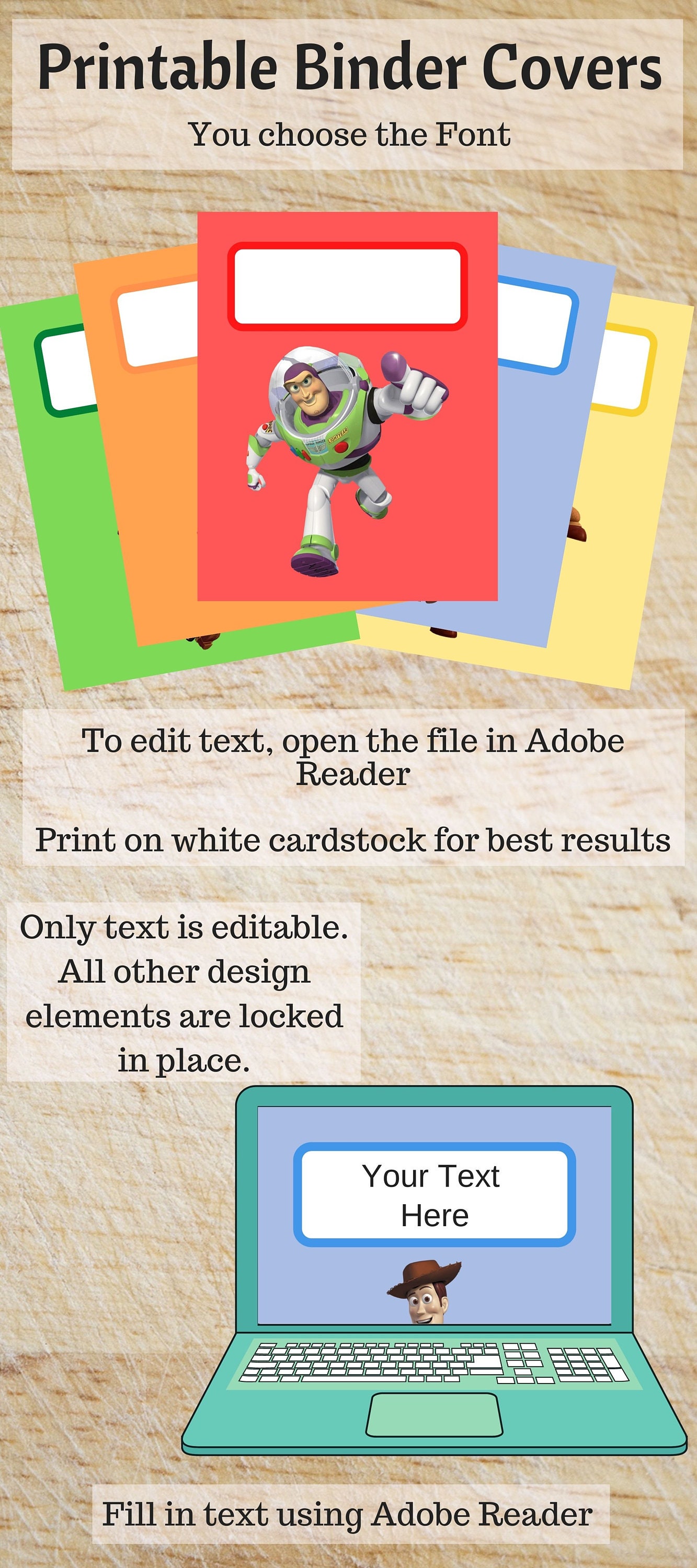 Toy Story 4 Printable Binder Covers for School Editable Home Office ...