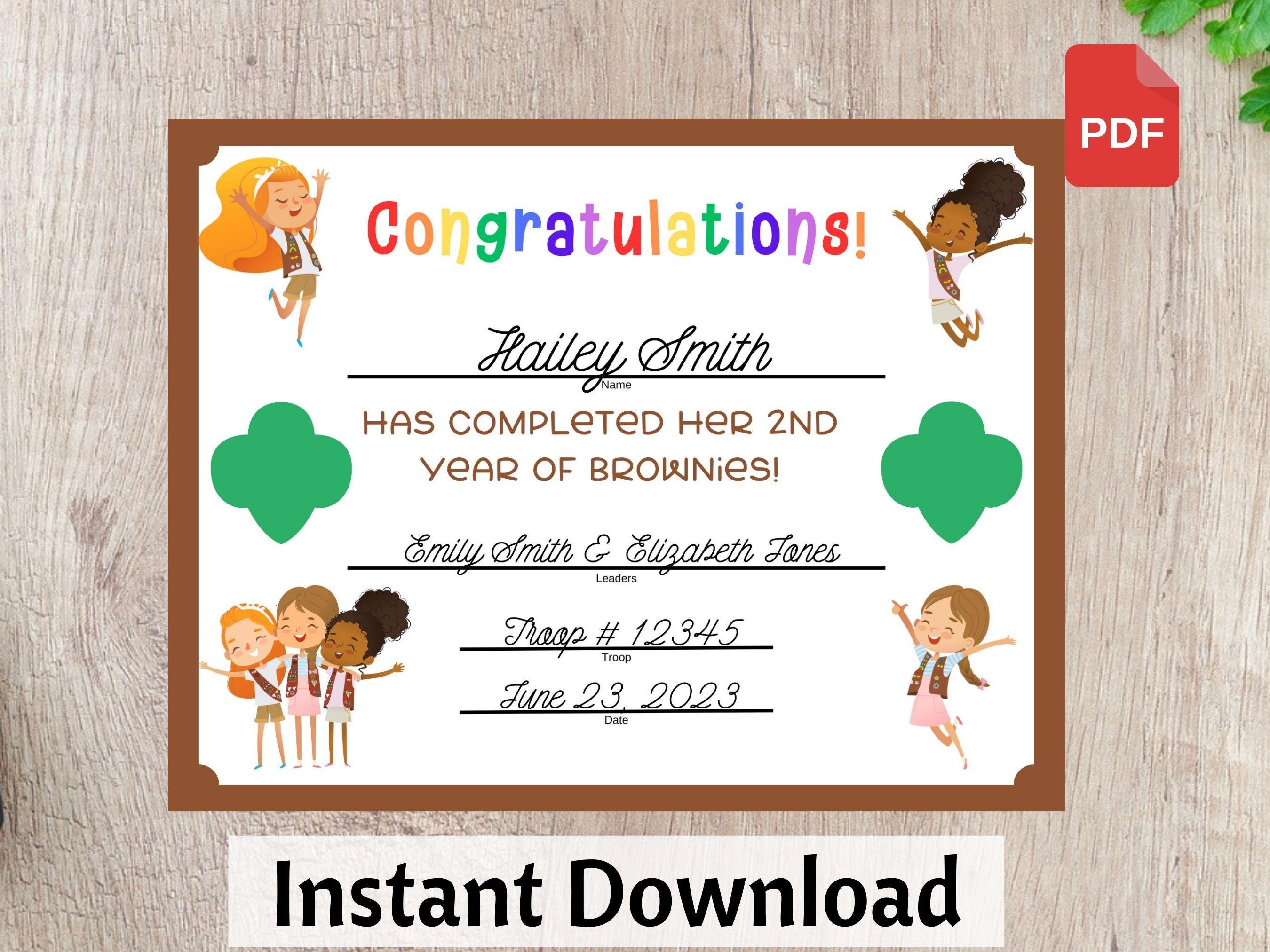 Brownie Scout 1st and 2nd Year Certificate of Completion, Investiture ...