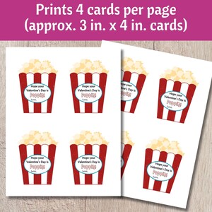 Printable Classroom Valentine's Day Cards for Kids Popcorn Valentine ...