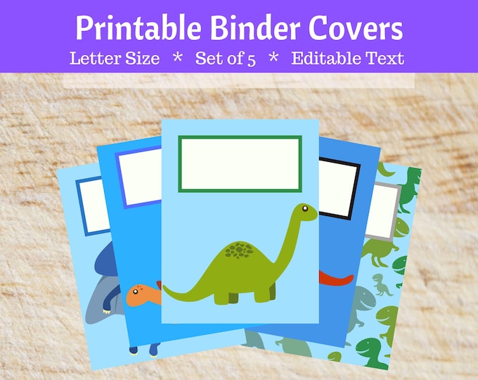 Dinosaur Binder Cover for Boys/girls, 10 Printable & Editable Binder ...