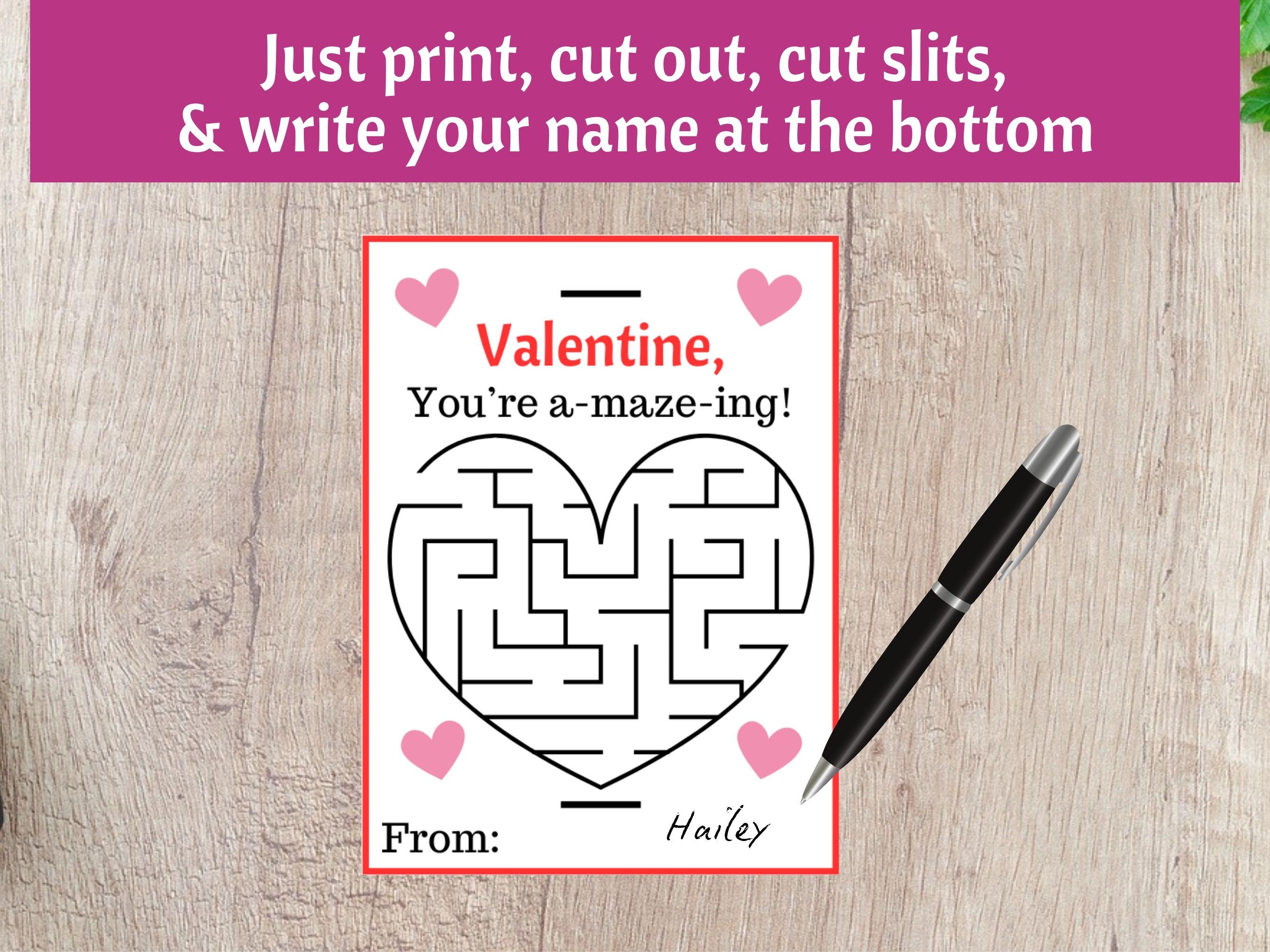 Printable Classroom Valentine's Day Cards for Kids | Pencil and Maze ...