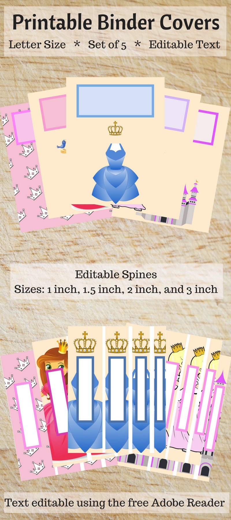 Princess Printable Binder Covers for School Editable Home Office Binder ...