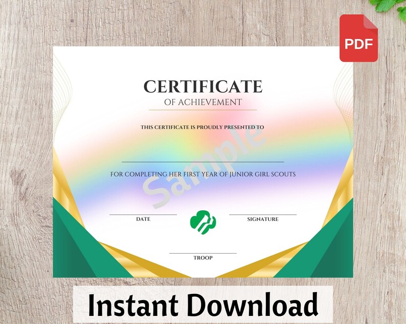Junior Girl Scout 1st and 2nd Year Certificate of Completion - Etsy
