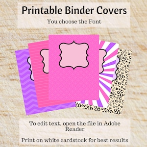 Purple, Pink, and Leopard Printable Binder Covers for School Editable ...