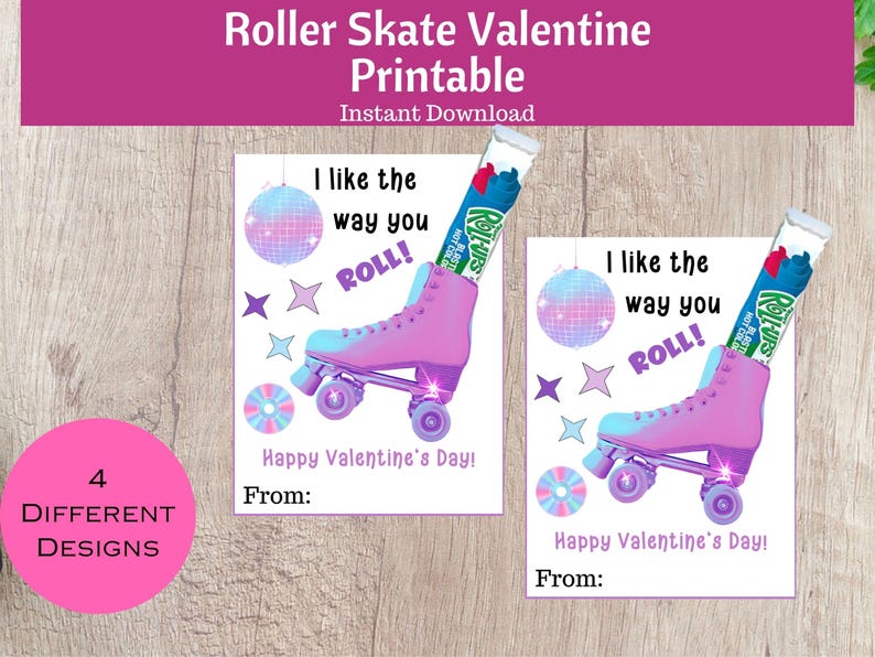Printable Classroom Valentine's Day Cards for Kids Roller Skate ...