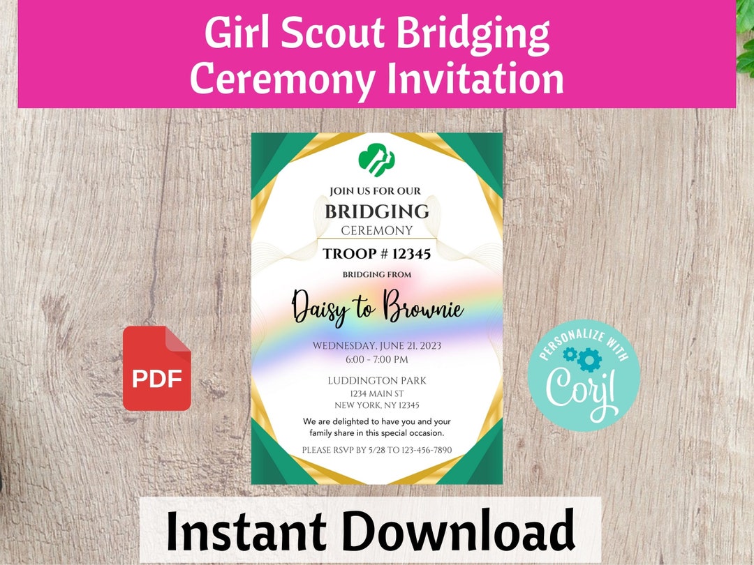 Bridging Ceremony Invitation Girl Scouts Printable Instant Download 102 ...