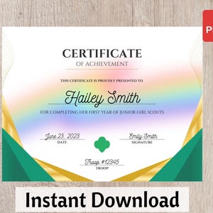 Junior Girl Scout 1st and 2nd Year Certificate of Completion ...