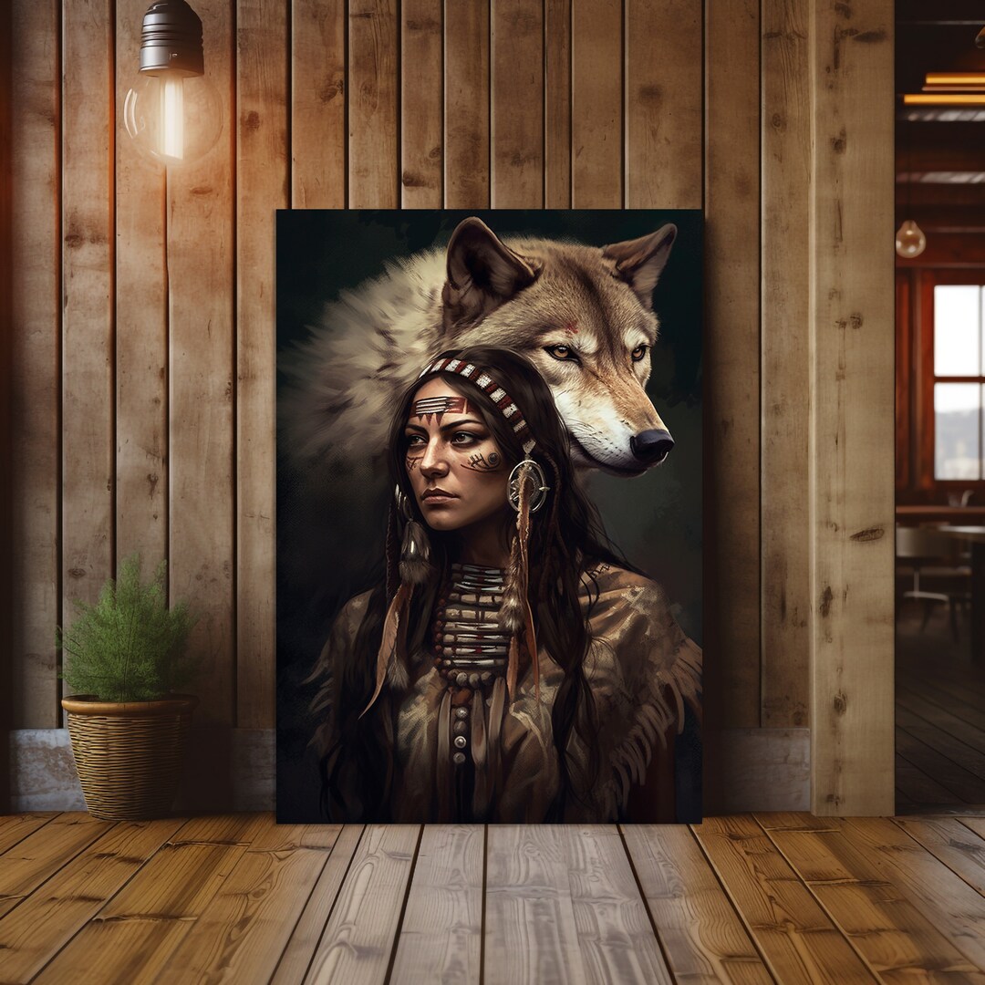 NEW Wolf & Native American Woman, Wolf Spirit Art Print or Canvas ...