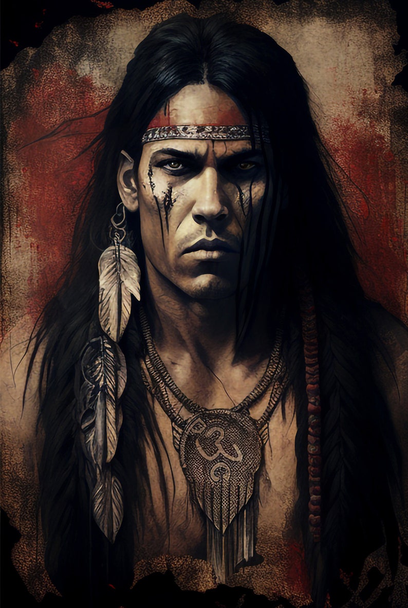 Indigenous Warrior Native American Art Print or Canvas Wrap. - Etsy