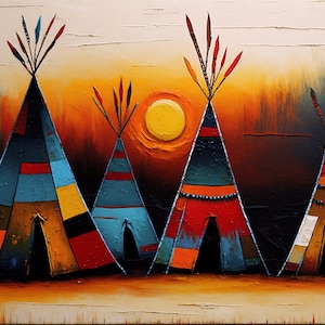 Tipis in Acrylic, Reproduction Art Print or Canvas Wrap, First Nations ...