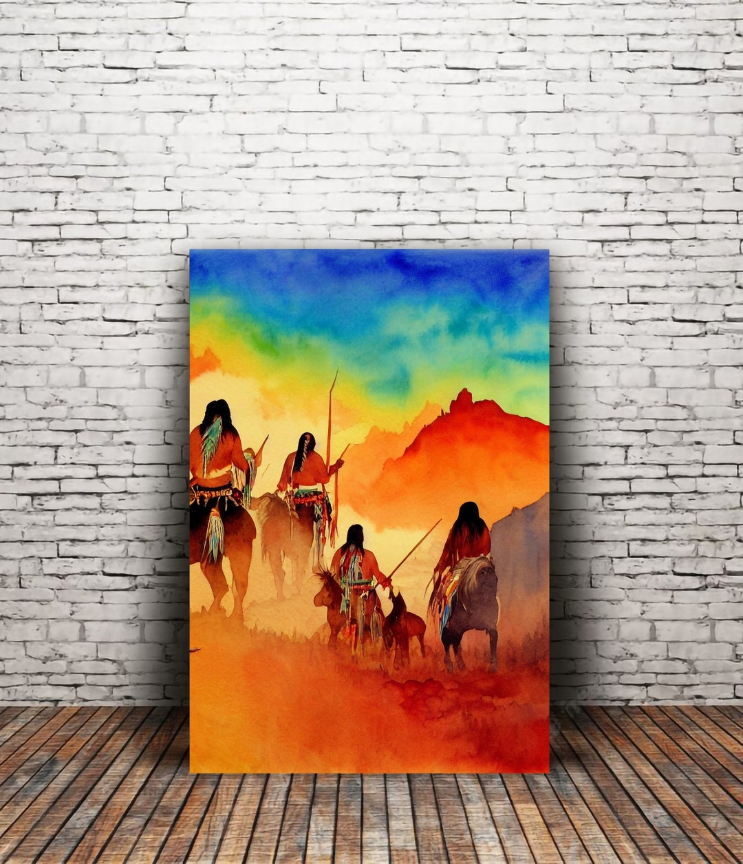 The Hunt, Watercolour Native American Art Print or Canvas Wrap. Native ...