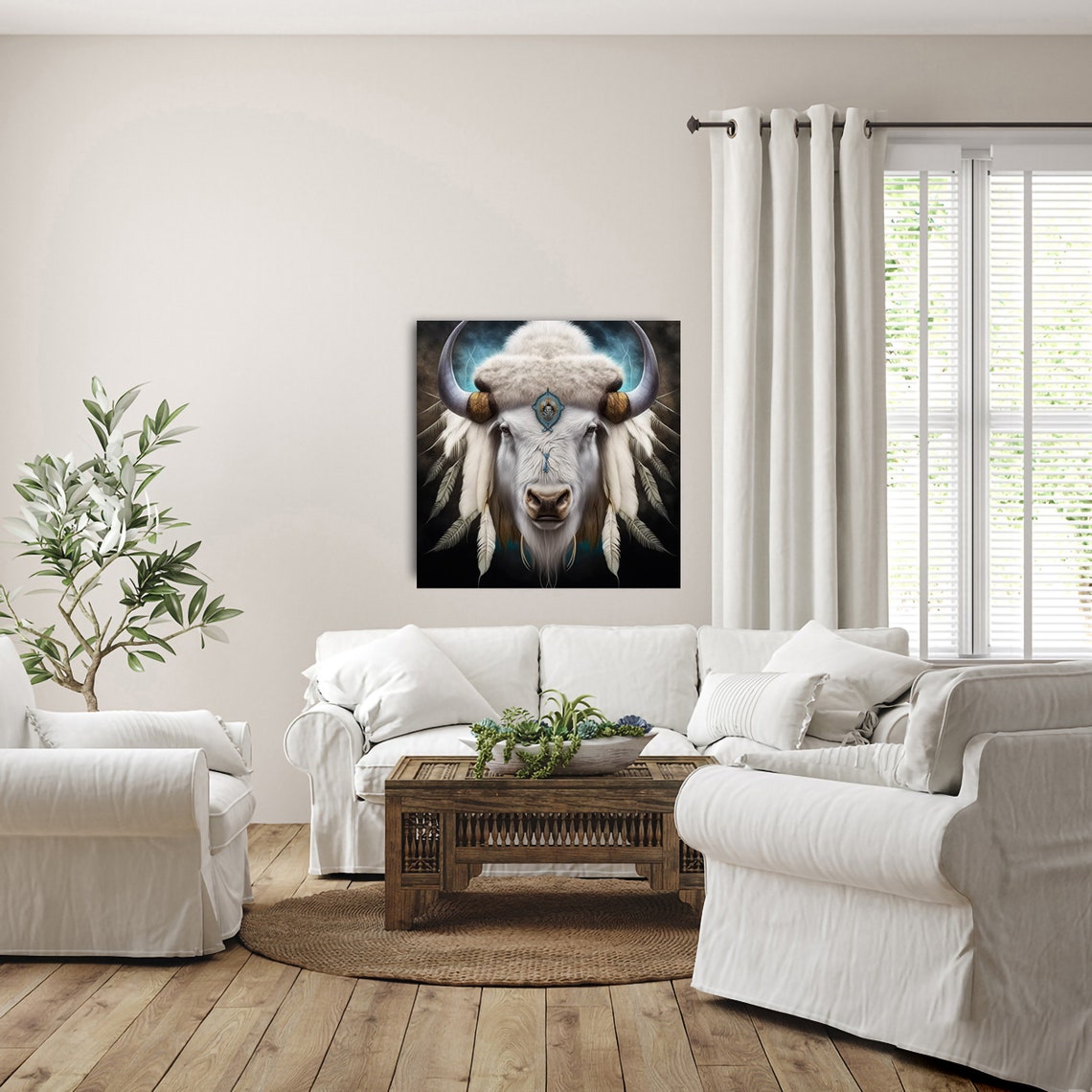 Sacred White Buffalo Native American Art Print or Canvas - Etsy UK