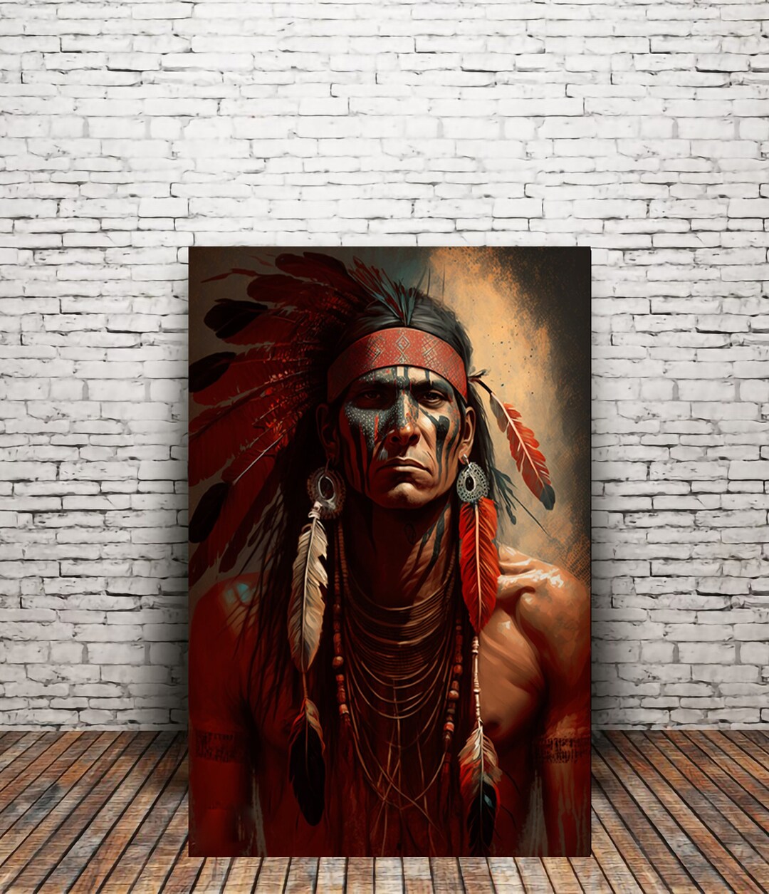 THE RED WARRIOR Native American Art Print or Canvas Wrap. Warrior ...