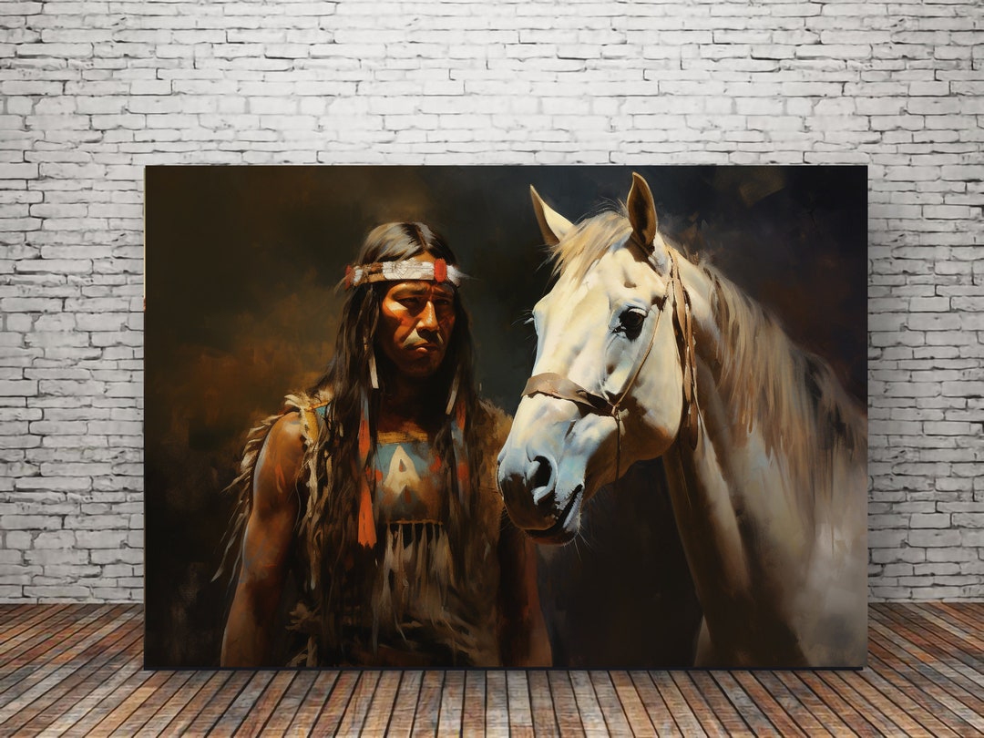 Native American Man & Horse Art Print or Canvas Wrap. Native American ...
