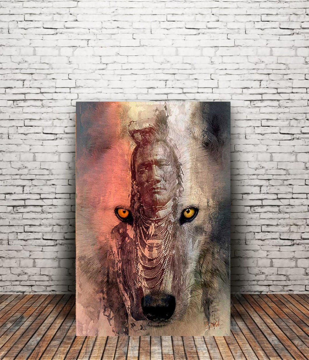 Art of Wolf and Native American, Fine Art Print or Canvas Wrap ...