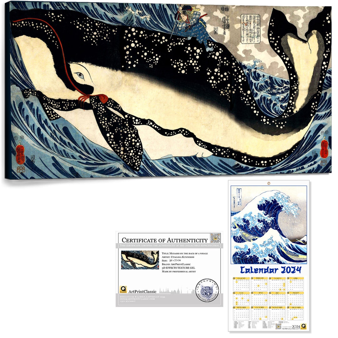 Utagawa Kuniyoshi Musashi on the Whale Back Ready to Hang 77x37x3cm ...
