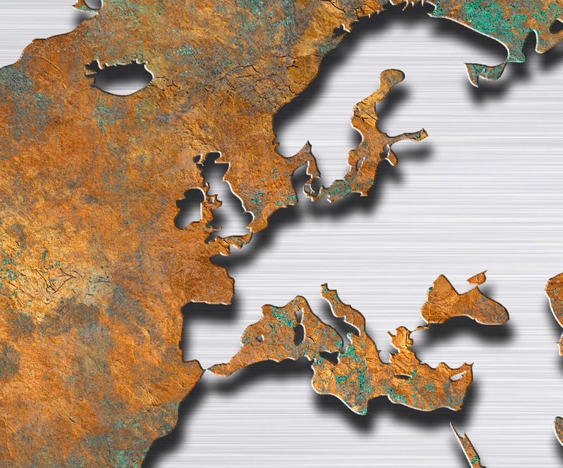 Large World Map. Designer Map rusted Iron 2. World Map - Etsy