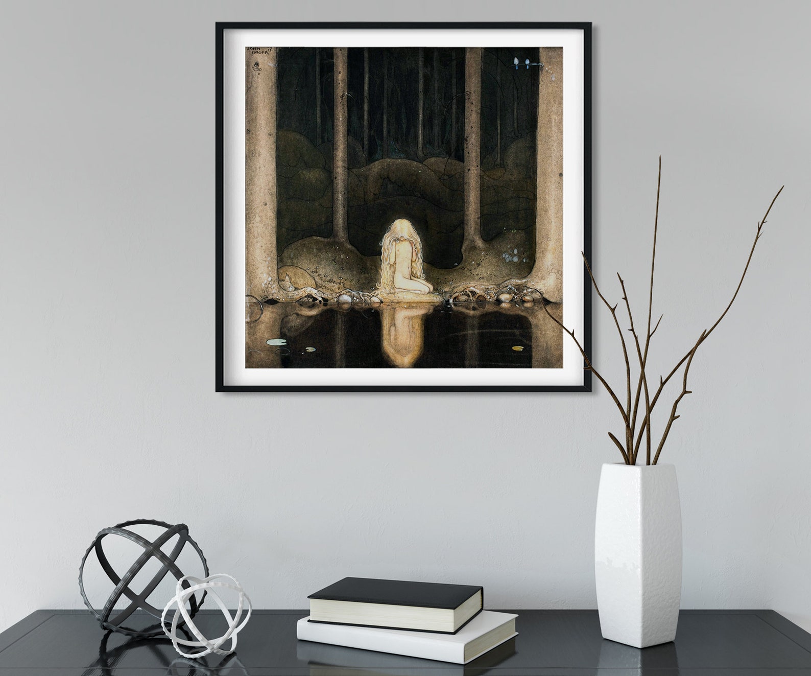 John Bauer Princess Tuvstarr Gazing Down Into the Dark Waters Giclee ...