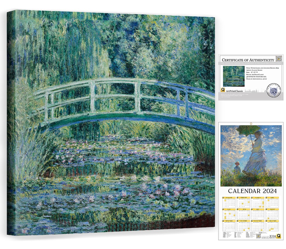Claude Monet Water Lilies and Japanese Bridge 37x37x3cm Calendar 2024 ...