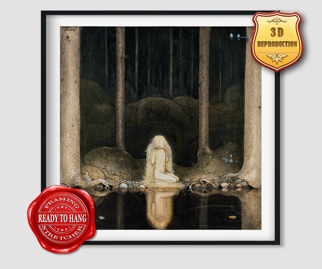 John Bauer Princess Tuvstarr Gazing Down Into the Dark Waters Giclee ...