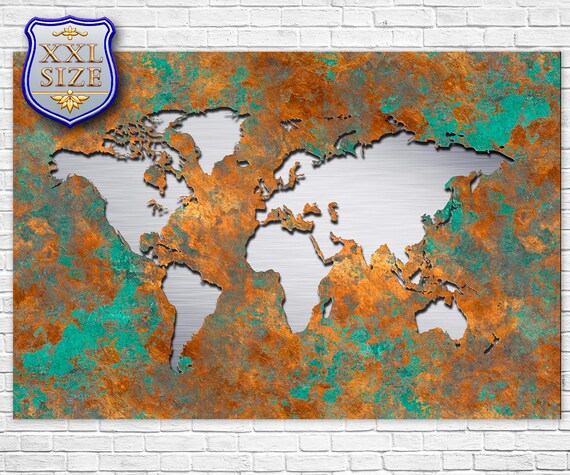 Large world map. Designer map Rusted Iron 2. World Map | Etsy