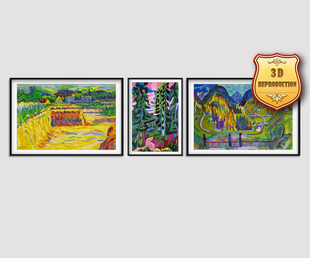 Set of 3 Ludwig Kirchner Loam Pit Mountains Forest Sertigtal Autumn ...