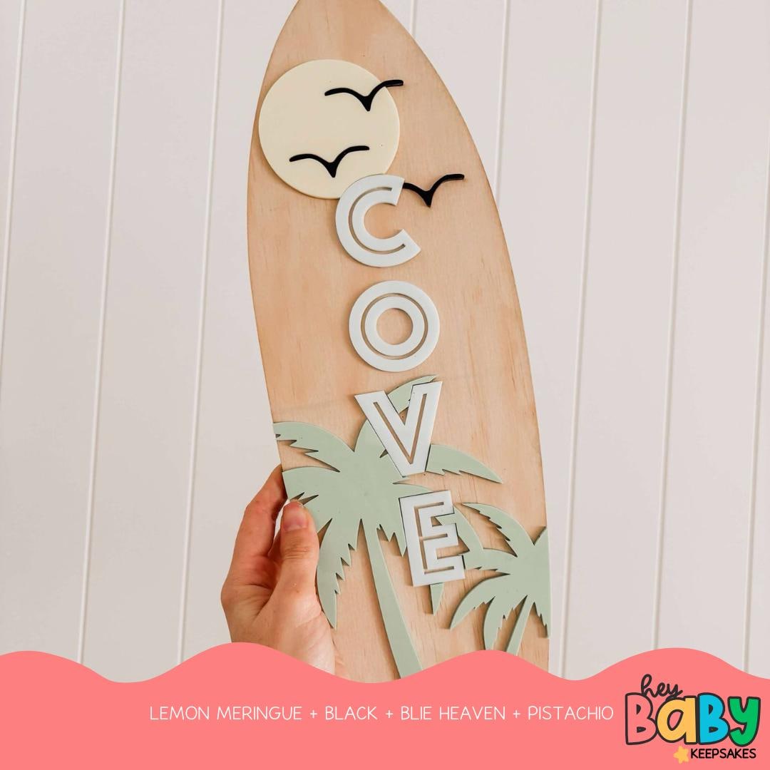 Personalised TROPICAL Surfboard Name Plaque | Surfer Theme | Coast ...