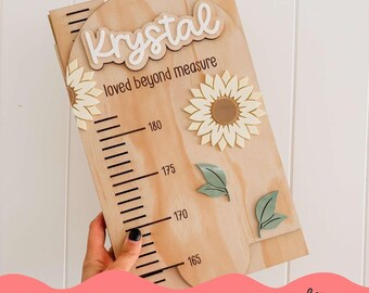 Personalised Daisy Flower Height Chart – Custom Wooden Growth Ruler ...