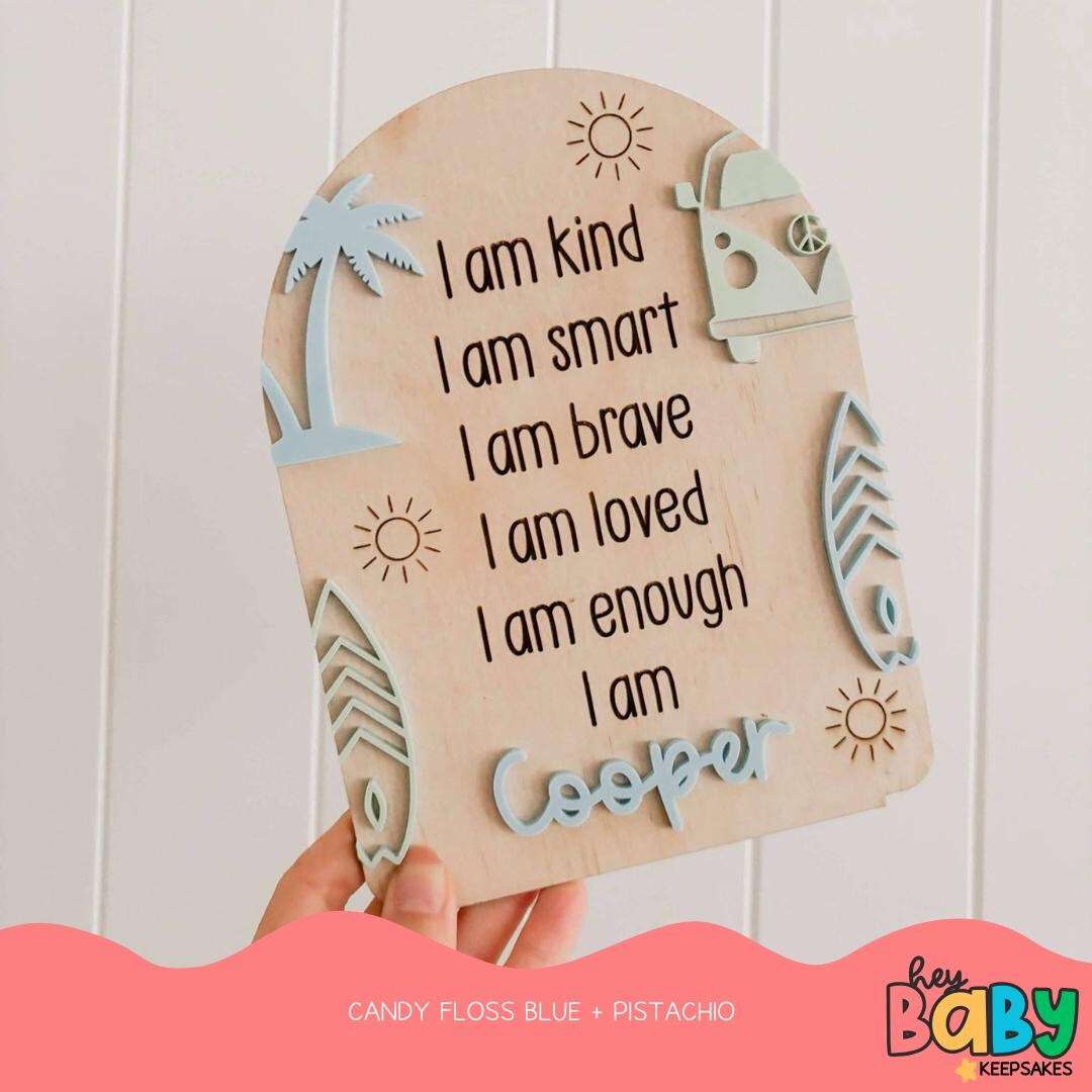 Personalised Daily Affirmation Plaque - SURFS UP | Kids Room Decor ...