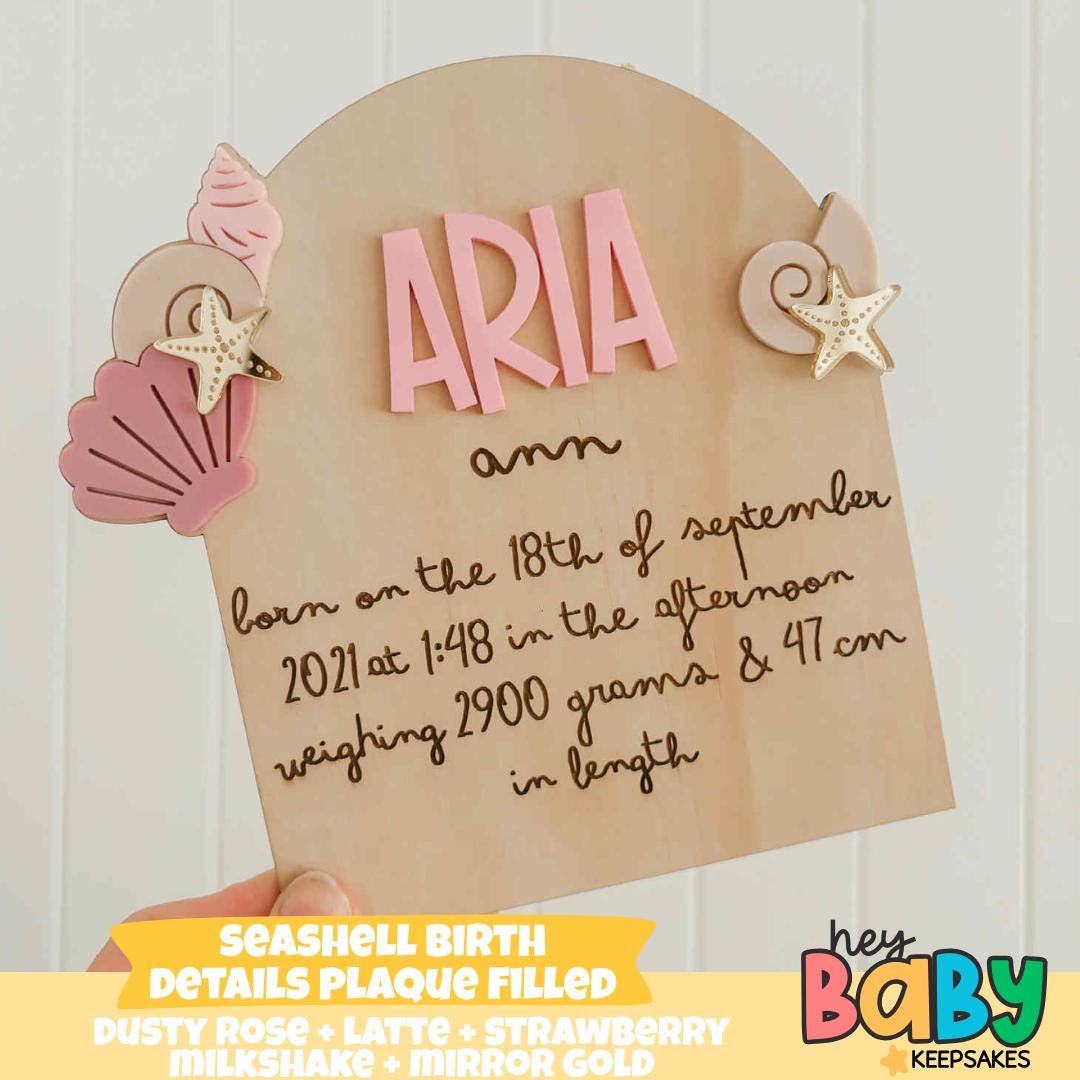Seashell Baby Announcement and Milestone Set | Birth Details Plaque ...