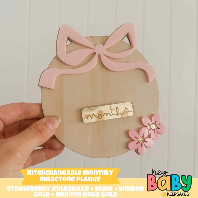 Bow Baby Announcement and Milestone Set | Birth Details Plaque ...