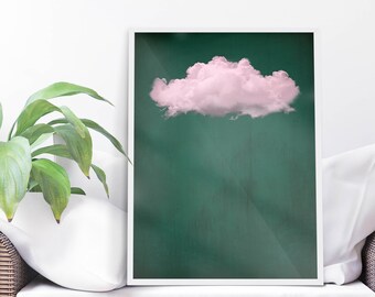 Cloud Canvas Print Emerald Green Dusky Pink Moody Minimalist Wall Art ...