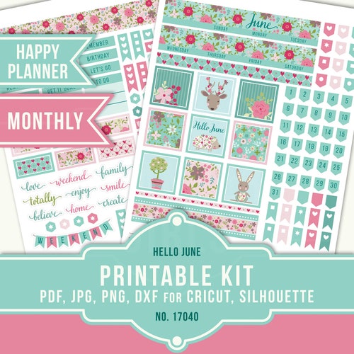 Printable JULY Monthly Stickers Kit Happy Planner July | Etsy