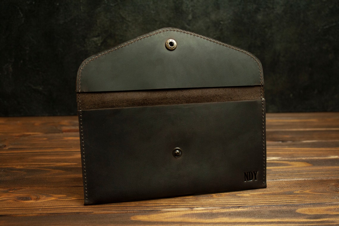 Monogram Leather Envelope Personalized Leather Wallet Travel - Etsy