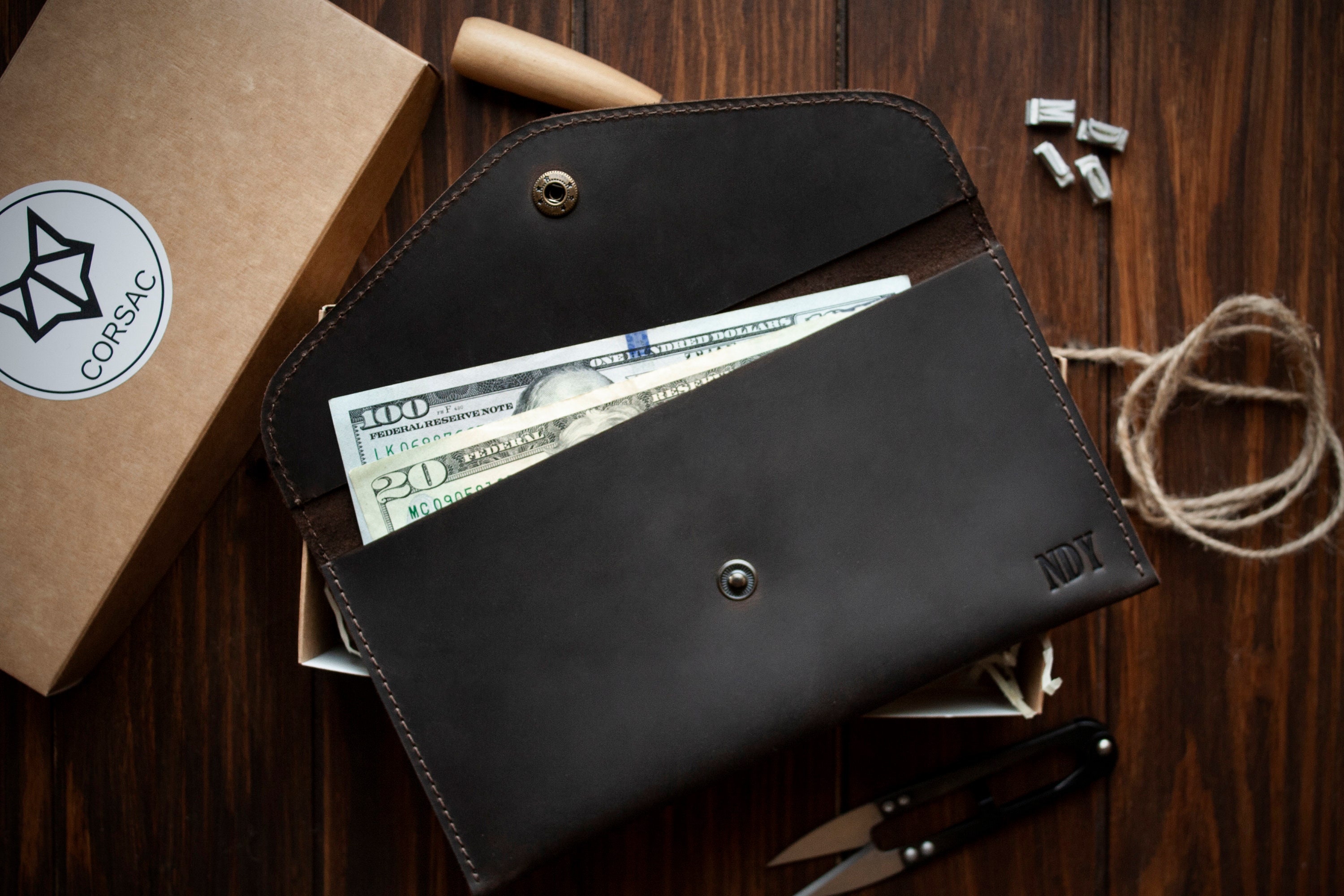 Monogram Leather Envelope Personalized Leather Wallet Travel - Etsy