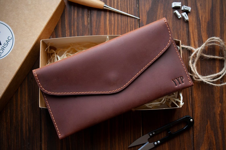 Monogram Leather Envelope Personalized Leather Wallet Travel - Etsy
