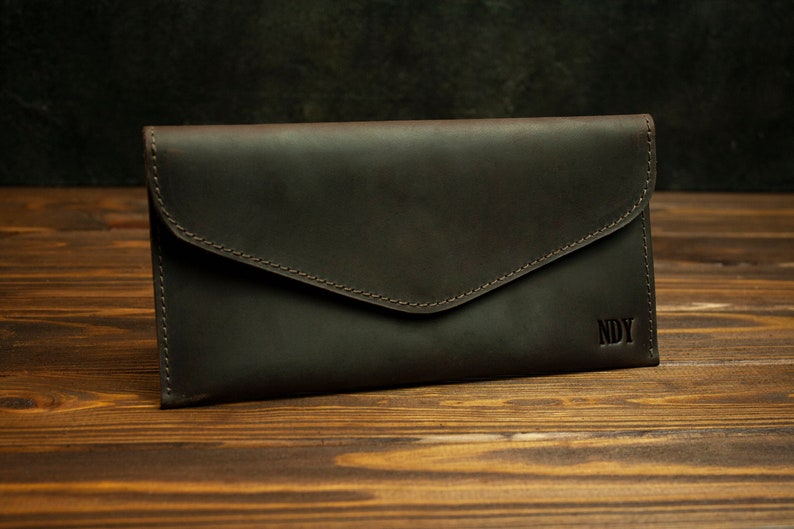 Monogram Leather Envelope Personalized Leather Wallet Travel - Etsy