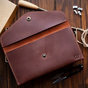 Monogram Leather Envelope, Personalized Leather Wallet, Travel Ticket ...