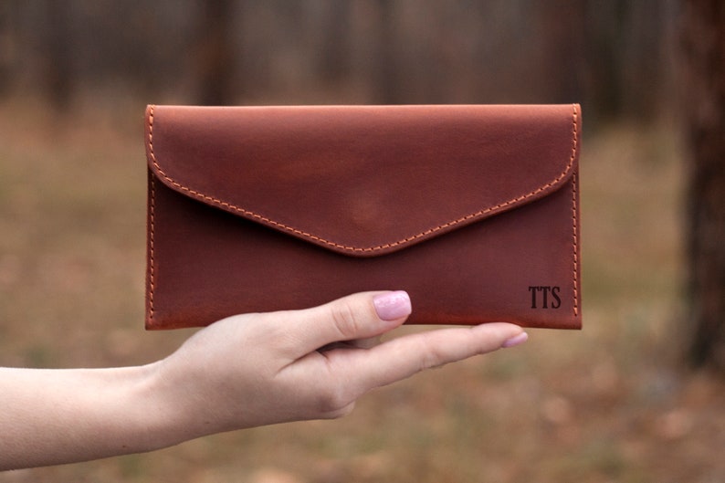Monogram Leather Envelope Personalized Leather Wallet Travel - Etsy