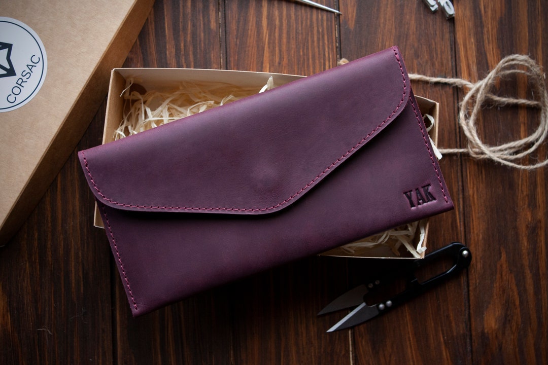 Monogram Leather Envelope Personalized Leather Wallet Travel - Etsy