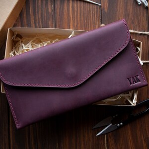 Monogram Leather Envelope Personalized Leather Wallet Travel - Etsy