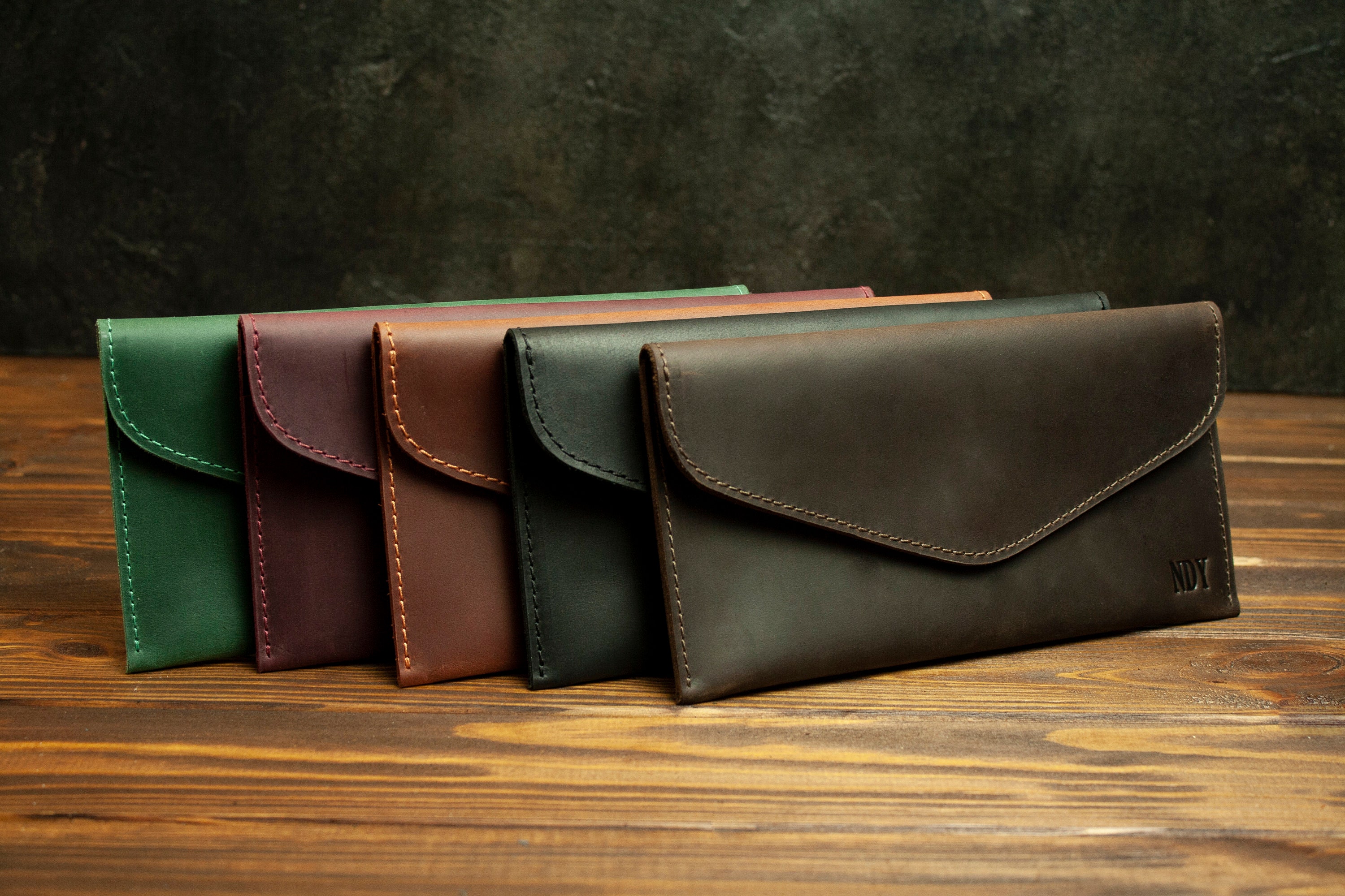 Monogram Leather Envelope Personalized Leather Wallet Travel - Etsy