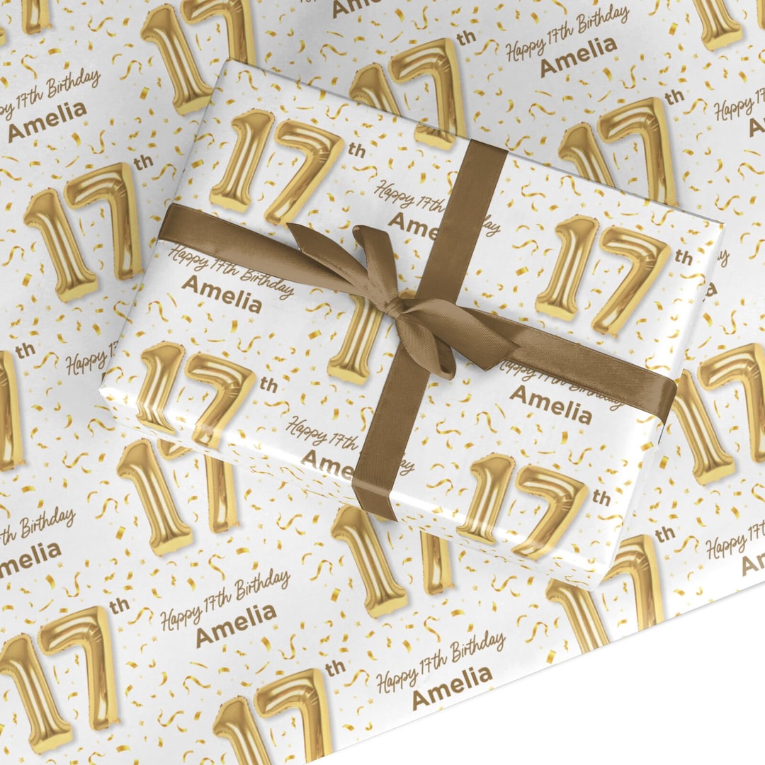 Personalised 17th Happy Birthday Wrapping Paper With Any Name Custom ...