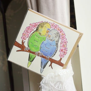 Budgerigar BUDGIE Bird Art - Printed Watercolour Design Greetings Card ...