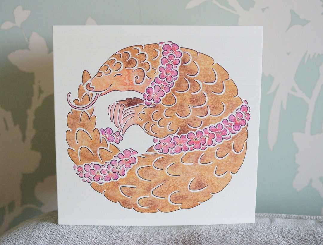 PANGOLIN Greetings Card / Scaly Anteater Printed Art Watercolour Design ...