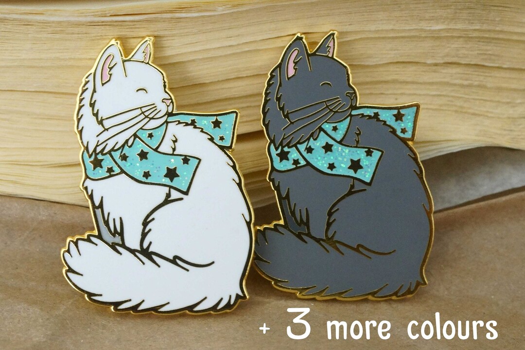 Cat Enamel Lapel Pin Badge Brooch Black White Grey Tabby Perfect