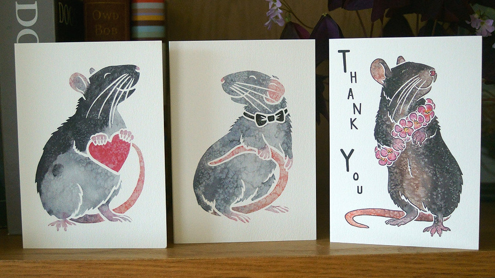 PET FANCY RAT black Topear Ratty Thank You Notecards Gifts - Etsy