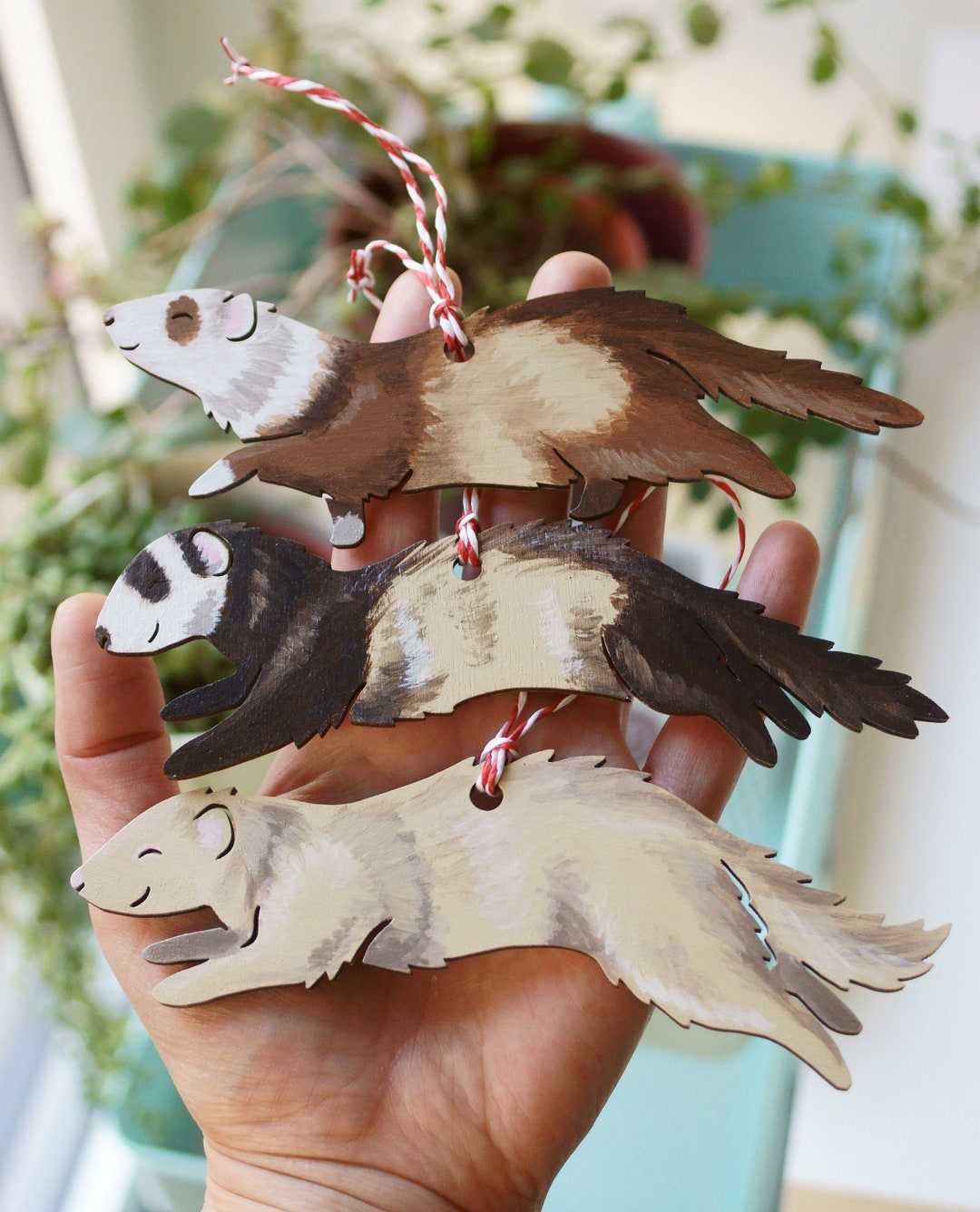 Hand-painted FERRET Polecat Small Pet Natural Hanging Wooden Ornament ...