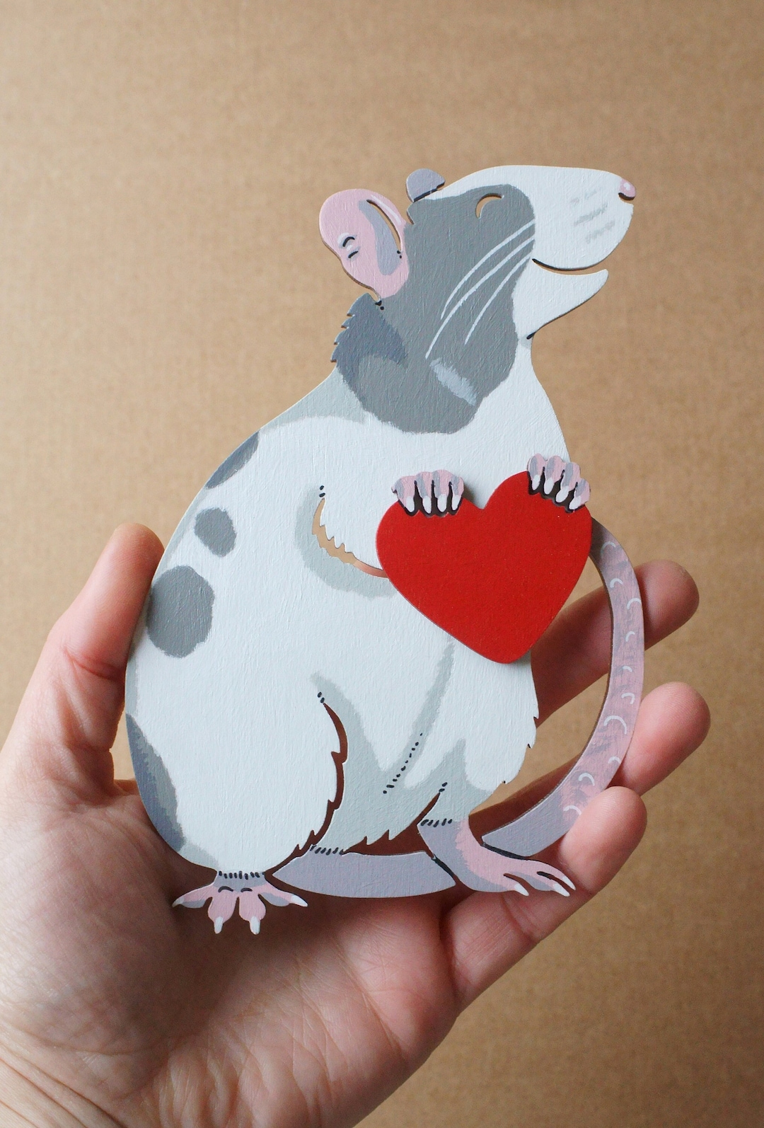 Pet Fancy RAT Ornament / Cute Handpainted Natural Wooden Hanging ...