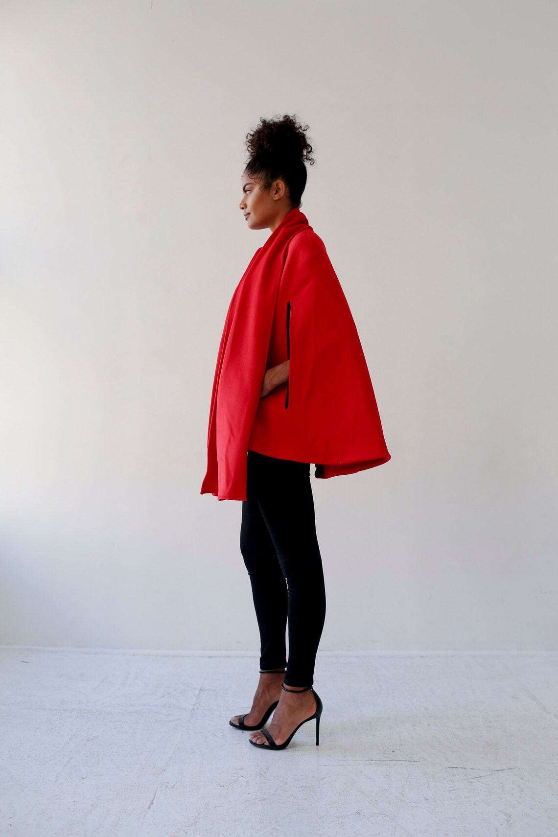 Womens Red Cape With Scarf Cashmere Coat Fashion Coat | Etsy